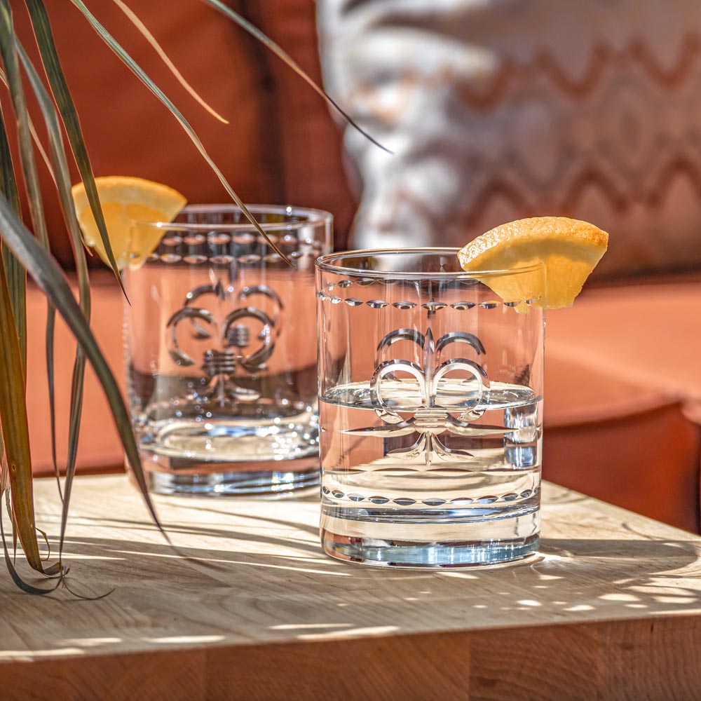 Fleur De Lis 13oz Double Old Fashioned Glass | Set of 4 | Rolf Glass